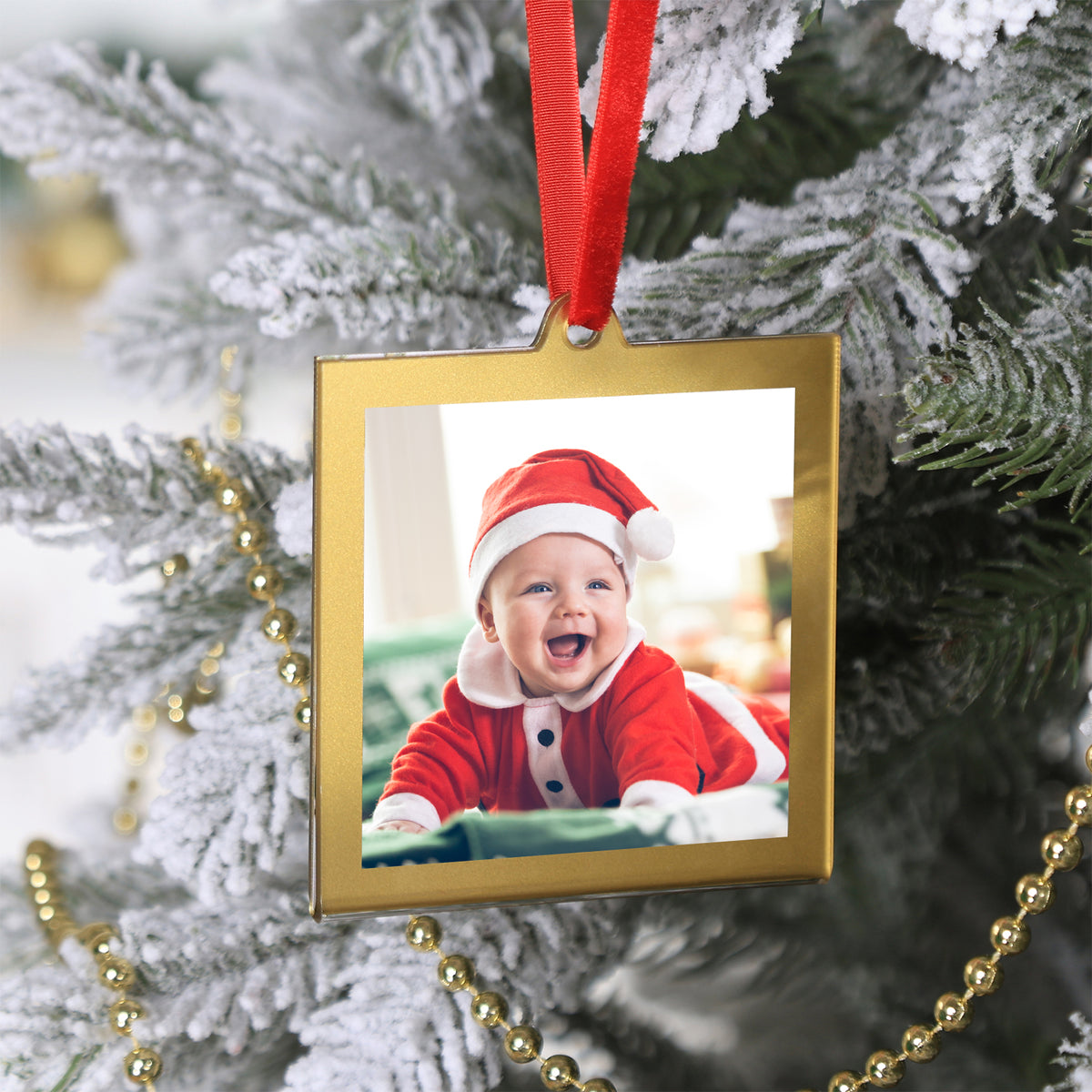 Pcs 3.2 x 3.2 inch Christmas Acrylic Gold Photo Frame Ornaments for Di ...