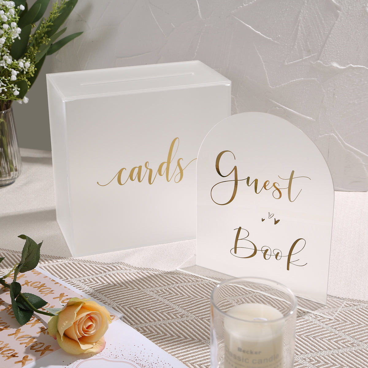 UNIQOOO Frosted Acrylic Arch Table Sign With Holders, 8x10 inches Wedd